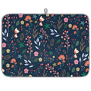 Colorful Flowers Dish Drying Mat for Kitchen Counter 16 x 18, Spring Summer Floral Absorbent Reversible Microfiber Dishes Drainer Mats, Washable Drying Pads for Sinks