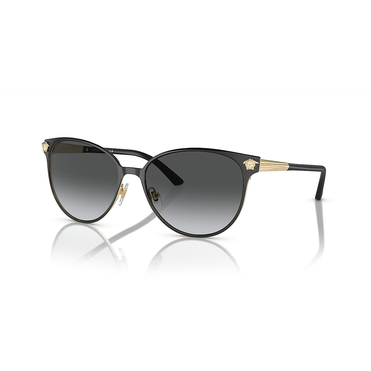 Versace Woman Sunglasses Black/Pale Gold Frame, Grey Gradient Lenses, 57MM