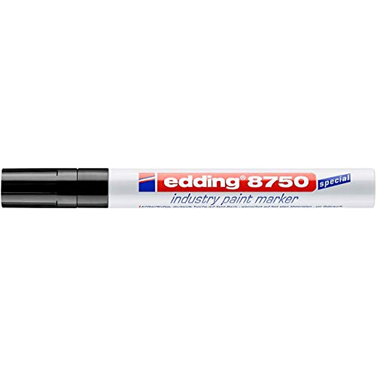 edding 8750 industry paint marker - black - 1 pen - round nib 2-4 mm - paint marker for writing on dusty, slightly oily surfaces, tyres, metal, glass and wood - permanent, waterproof
