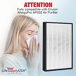 LifeSupplyUSA True HEPA Filter Replacement Compatible with Envion AllergyPro AP450 Air Purifier