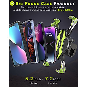 IPOW Bike Phone Holder, Adjustable Motorcycle Phone Mount, 2023 Upgraded Motorcycle Handlebar Phone Clamp, Scooter Phone Clip Compatible with iPhone 14 Plus/Pro Max, 13 Pro Max, S23, S22, Green