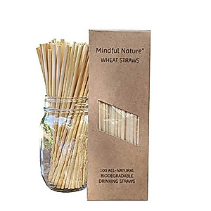 Mindful Nature® Wheat Straws - 100 All-Natural Drinking Straws - Single use, Disposable, Biodegradable, and Compostable