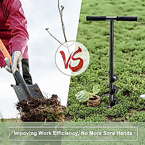 Hand Post Hole Digger - 24'' x 4" Earth Garden Auger Drill with Gloves, Non-Slip Handle, Spiral Drill Planter Bit for Planting Trees, Seedlings, Bedding Plants, Deep Cultivating, Digging Weeds Roots