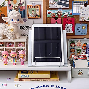 MSDADA Desk Book Stand Metal Reading Rest Book Holder Adjustable Cookbook Documents Holder Bookstands for Recipes Textbooks Music Books Birthday Gift for Age 3,4,5,6,7,8,9,10+ Boys Girls (White)