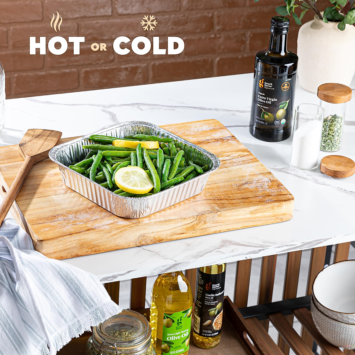 PLASTICPRO 5 Pack 8 Inch Square Aluminum Pans with Lids Disposable Tin Foil Pans Baking Pans Food Storage