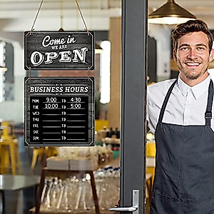 Business Hours Sign Store Hours Sign Hanging Open and Closed Sign Double Sided Wooden Business Sign Hangable Decorative Welcome Boards with Time Digital Stickers and Hook for Store Shop (Black Board)