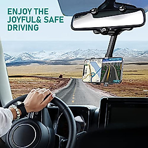 Phone Mount for Car, 360°Rotatable and Retractable Car Phone Holder Mount Multifunctional Rearview Mirror Phone Holder Car Adjustable Cell Phone Holder for All Smartphones