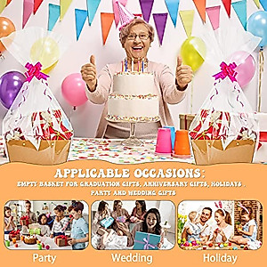 30 Pieces Basket for Gifts Empty DIY Bulk Gift Basket Kit with Handles Kraft Cardboard Trays with 30 Bags and 30 Bow Market Tray for Wedding Party Gift Wrapping (Brown,9.8 x 6.5 x 4.3 In)