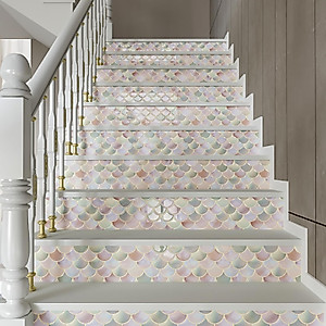 CRE8TIVE 4 Sheets Fish Scale Peel and Stick Tile Stickers 12"x12" Stick on Backsplash for Kitchen Pink Shell Wall Tiles Self Adhesive Back Splash Tiles for Kitchen Bathroom Spa Pool Shower Walls