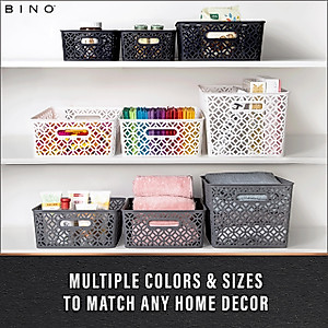 BINO l Plastic Storage Baskets, Large - Black | THE BLOSSOM COLLECTION l Multi-Use Organizer Bin l Built-in Handles l Plastic Woven Basket for Organizing l Pantry & Home Organizing Basket