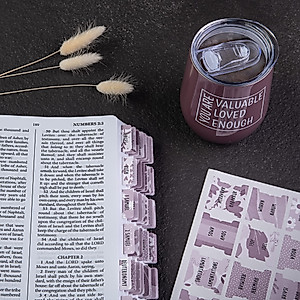 DIVERSEBEE Laminated Bible Tabs (Large Print, Easy to Apply), Bible Study Journaling Supplies, 77 Bible Index Book Tabs for Women, Bible Accessories, Includes 11 Blank Tabs - Amethyst Theme