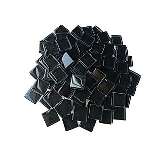 Mosaic Tiles Squares Black Crystal Mosaic Glass Tile for Crafts Bulk DIY Picture Frames Handmade Jewelry Coasters Art Material Decoration,1x1cm,100 Pieces