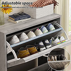 DiDuGo Shoe Cabinet with 3 Flip Drawers, Slanted Design, Shoe Organizer for Hallway Entryway Light Grey (22.4”W x 9.4”D x 42.3”H)