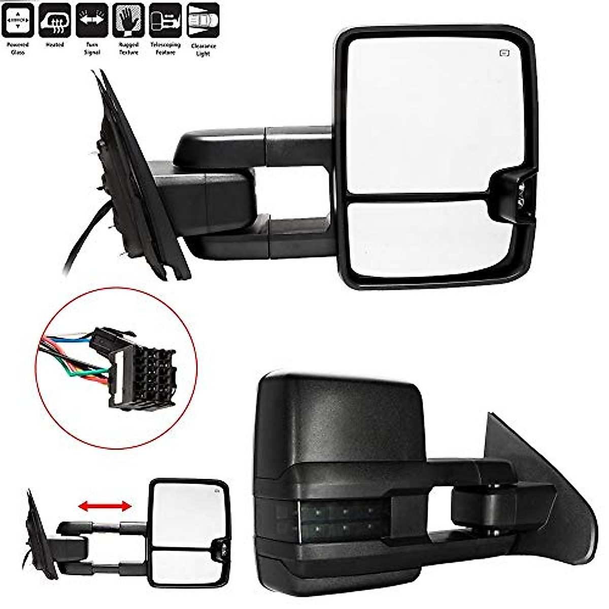Towing Mirrors Compatible With 14-17 Chevrolet Silverado GMC Sierra 1500 15 16 Silverado Sierra 2500 HD 3500 HD Manual Telescoping Rear View Mirrors with Power Heated LED Turn Signals Side Mirror