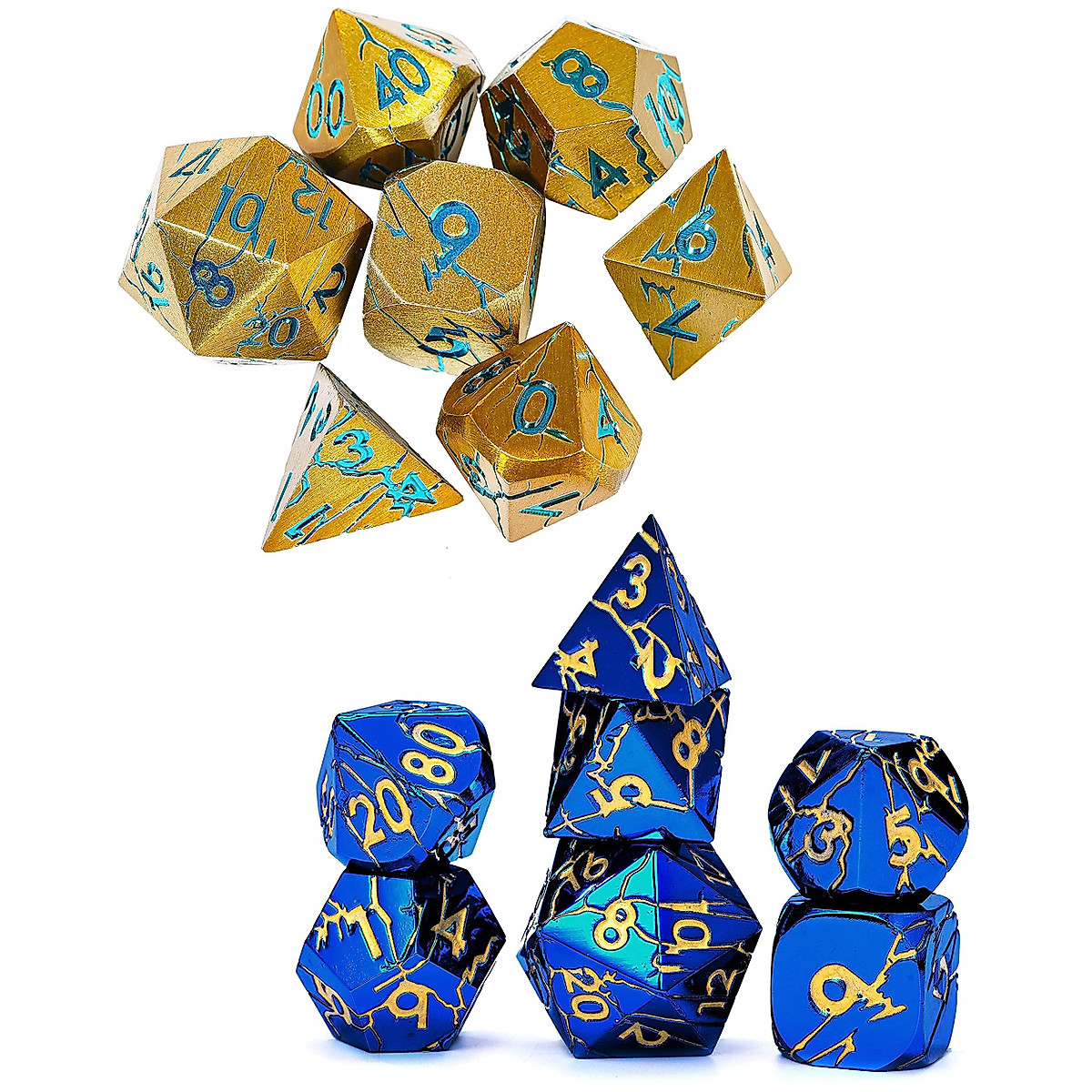 Pharaoh Ruins Gold Metal Dice + Cracked Lightning Metal Dice Set