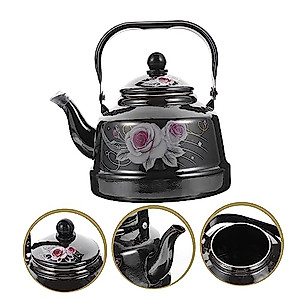 FELTECHELECTR Enamel Kettle Induction Tea Kettle Black Kettle Camping Kettle Porcelain Teapot Cast Iron Enamel Kettle Loose Leaf Teapot Black Retro Tea Pot Kitchen Kettle Enamel Water Pot Coffee