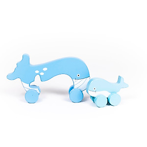 Big & Little Whale Push Toy by Jack Rabbit Creations- 2 in 1 Wooden Roller Animals- STEM Toys for Toddlers Develops Coordination- Ages 18 Months+
