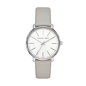 Michael Kors Women's Pyper Stainless Steel Quartz Watch with Leather Strap, Silver/Grey/White, 18