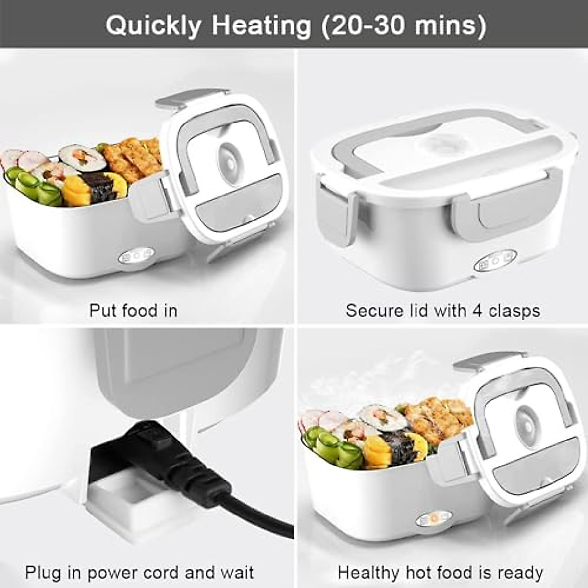 MIYGNDSZ Electric Lunch Box - 3 in 1 60W 1.5L Food Warmer for Car Truck Home, Stainless Steel Lunchbox for 12V 24V 110V Household Camping, Portable Heating Heater for Adult with Fork Spoon Bag