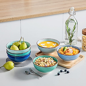 vancasso Bonita 27 Oz Cereal Bowls Set of 6, Blue Ceramic Bowls for Kitchen, 6 Inch Soup Bowls, Dishwasher & Microwave Safe