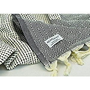 Agah Home Turkish Peshkir, Face Towel, Kitchen Towel, Monogrammed Towel, Personalized Hand Towel, Tea Towel, Cotton Towel, 18x36 in Kesik Elmas Peshkir (Black)