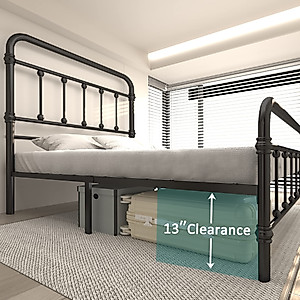 Macbimony Queen-Bed-Frame with headboard Giselle-Vintage Antique-Metal - Platform Mattress Foundation,49 inch High,No Box Spring Needed(Black)