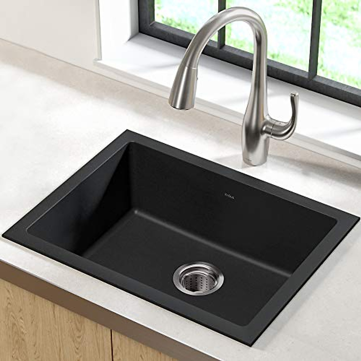 Kraus KGD-410B 24 2/5 inch Dual Mount Single Bowl Black Onyx Granite Kitchen Sink
