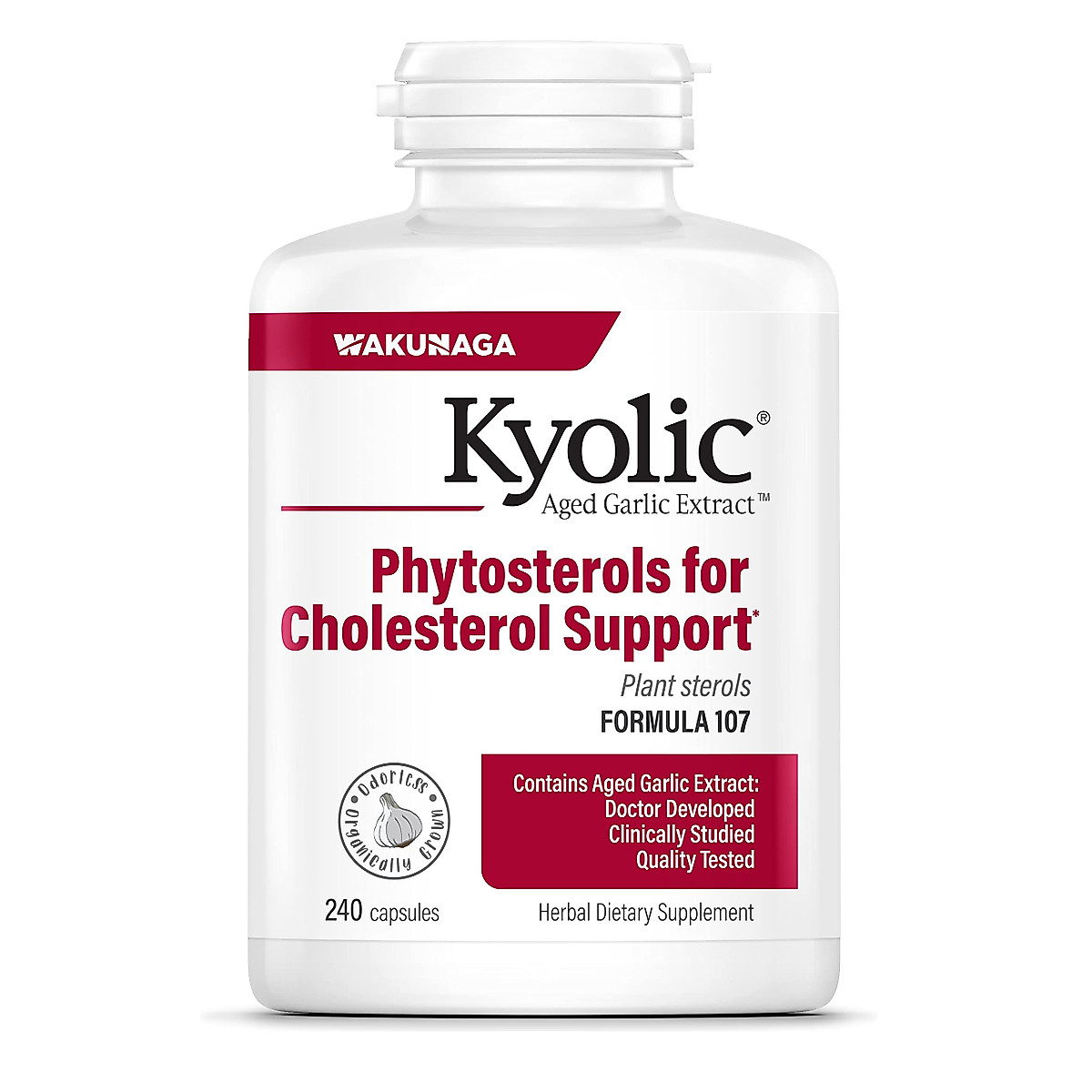 Kyolic Aged Garlic Extract Formula 107, Phytosterols for Cholesterol Support, 240 Capsules (Packaging May Vary)