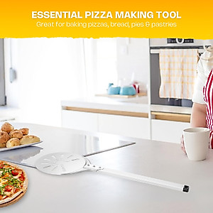 TUVOLLZ Pizza Turning Peel 8-inch, Hard-anodized Aluminum Pizza Turner Peel Long Handle, Lightweight Perforated Turning Pizza Peel Spinner, Pizza Oven Accessories
