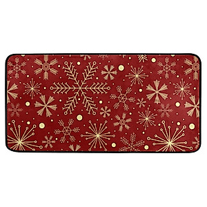 Christmas Rugs Christmas Snowflakes On Dark Red Rugs for Kitchen Bathroom Christmas Decorative Doormat Small Carpet Mat 39 x 20 inch