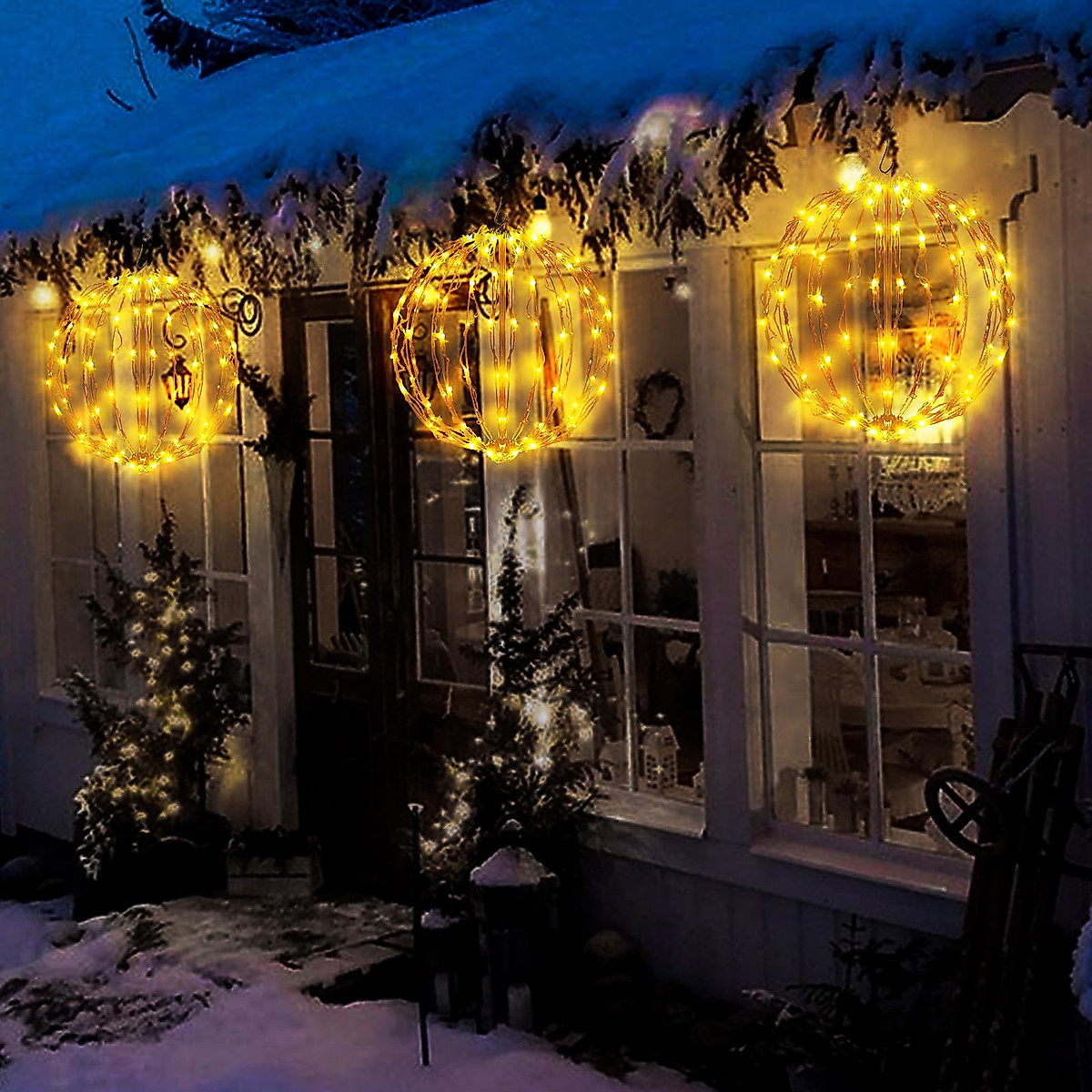 COVBOARD 12" Christmas LED Light Globe (3 Pack) with Multiple Auto Timing and Glow Modes, Folding Light Ball for Holiday Decor, Patio, Indoor/Outdoor Decorations LED Ball Lights Sphere (Warm White)