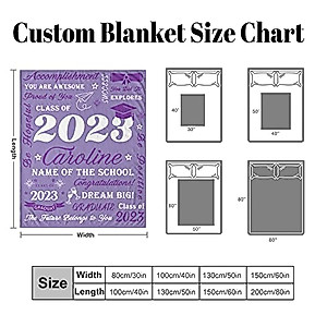 Custom Class of 2023 Graduation Blanket with Graduate Name & School, Personalized Graduation Blanket for Class of 2023, Graduation Gifts 2023 for College and High School Graduates