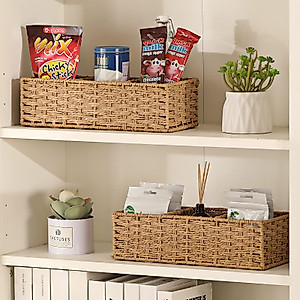 Vagusicc 3-Section Wicker Baskets for Shelves, Hand-Woven Round Paper Rope Wicker Storage Basket, Toilet Paper Basket for Toilet Tank Top, Baskets for Organizing, 2-Pack