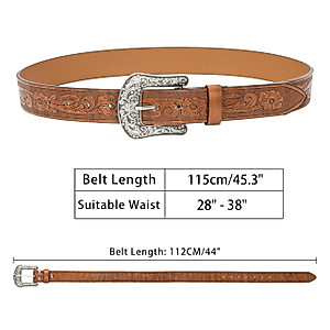 Eohak Western-Belt-for-Women-Cowgirl, PU-Leather-Waist-Belts with Vintage-Carved-Buckle and Tips-Ends for Jean Dress