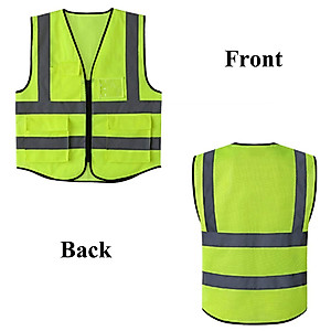 HYCOPROT High Visibility Mesh Safety Reflective Vest with Pockets and Zipper, Meets ANSI/ISEA Standards