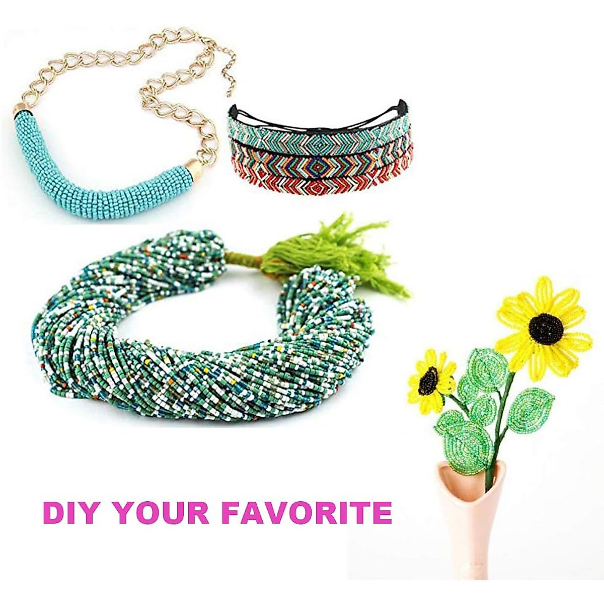 EuTengHao 6000pcs Glass Seed Beads Small Craft Beads for DIY Bracelet Necklaces Crafting Jewelry Making Supplies with Two 0.8mm Clear Bracelet String (4mm, 250 Per Color, 24 Colors)