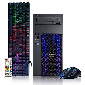 Dell RGB Gaming Desktop PC, Intel Quad I5 up to 3.6GHz, 16GB RAM, GeForce GTX 1050 Ti 4G GDDR5, 128G SSD + 2TB, DVD, WiFi & Bluetooth, RGB Keyboard & Mouse, Win 10 Pro (Renewed)
