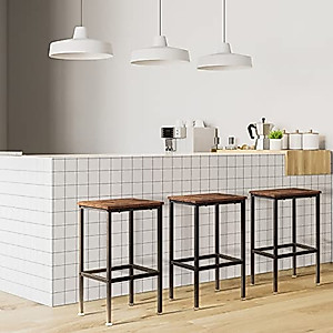 VEVOR Rustic Bar Stools, 25.6” Tall Rectangle Seat, Set of 2 Bar Chairs with Footrest Steel Frame Adjustable Feet, Wooden Industrial Kitchen Stool for Kitchen Dining Living Room, Rustic Brown