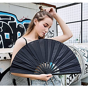 Amajiji Large Folding Fan, Chinease/Japanese Folding Nylon-Cloth Hand Fan, Women Hand Folding Fans Hand Fan Gift fan Craft fan Folding Fan Dance Fan
