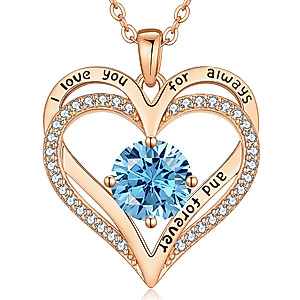 LOUISA SECRET Love Heart Birthstone Necklaces for Women 925 Sterling Silver Christmas's Day Gifts for Women Her Wife Girlfriend Mother Rose Gold Diamond Jewelry Anniversary Birthday Gifts