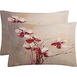 OmErsa Ultra Soft and Non-Iron Brushed Microfiber Flower Queen Size Duvet Cover Sets - Floral Watercolor Bedding Set with Quilt Cover & 2 Pillowcases, Zipper Closure