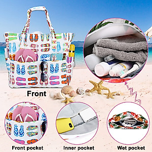 Waterproof Beach Tote Pool Bags for Women Ladies Extra Large Gym Tote Carry On Bag With Wet Compartment for Weekender Travel (slipper)