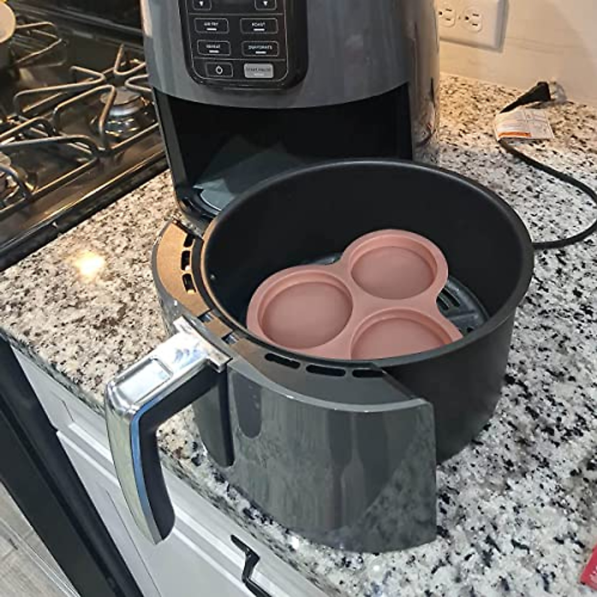 KVZVK Reusable Air Fryer Egg Pan 3 Cavity Air Fryer Baking Pan,Non-Stick Air Fryer Egg Mold for Baking Hamburger Bun Pan Air Fryer Accessories