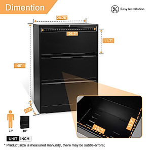 Aobabo 3 Drawer Lateral Steel File Organizing Cabinet with Locking System and Adjustbale Hanging Bars for Letter/Legal Size Paper, Black