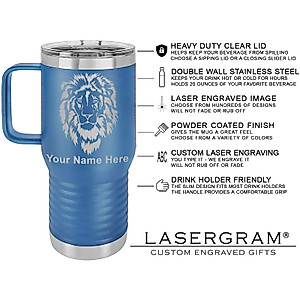 LaserGram 20oz Vacuum Insulated Travel Mug with Handle, Drum Set, Personalized Engraving Included (Dark Blue)