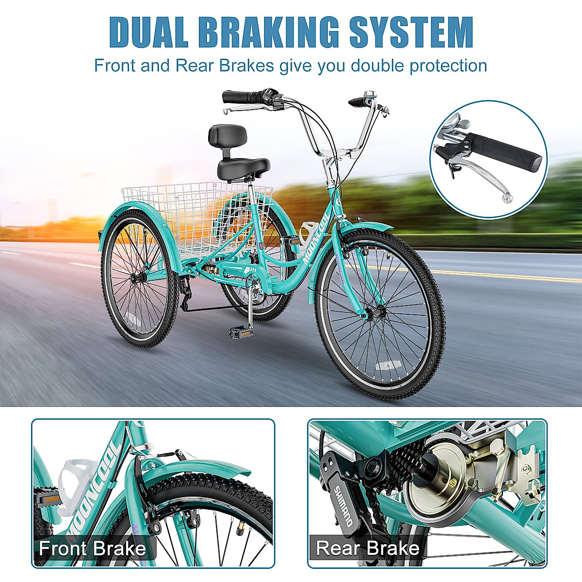 DoCred Adult Tricycles, 3 Wheel Bikes for Adults 20/24/26 inch 7 Speed Adult Trikes Bicycles Cruise Trike with Shopping Basket for Seniors, Women, Men