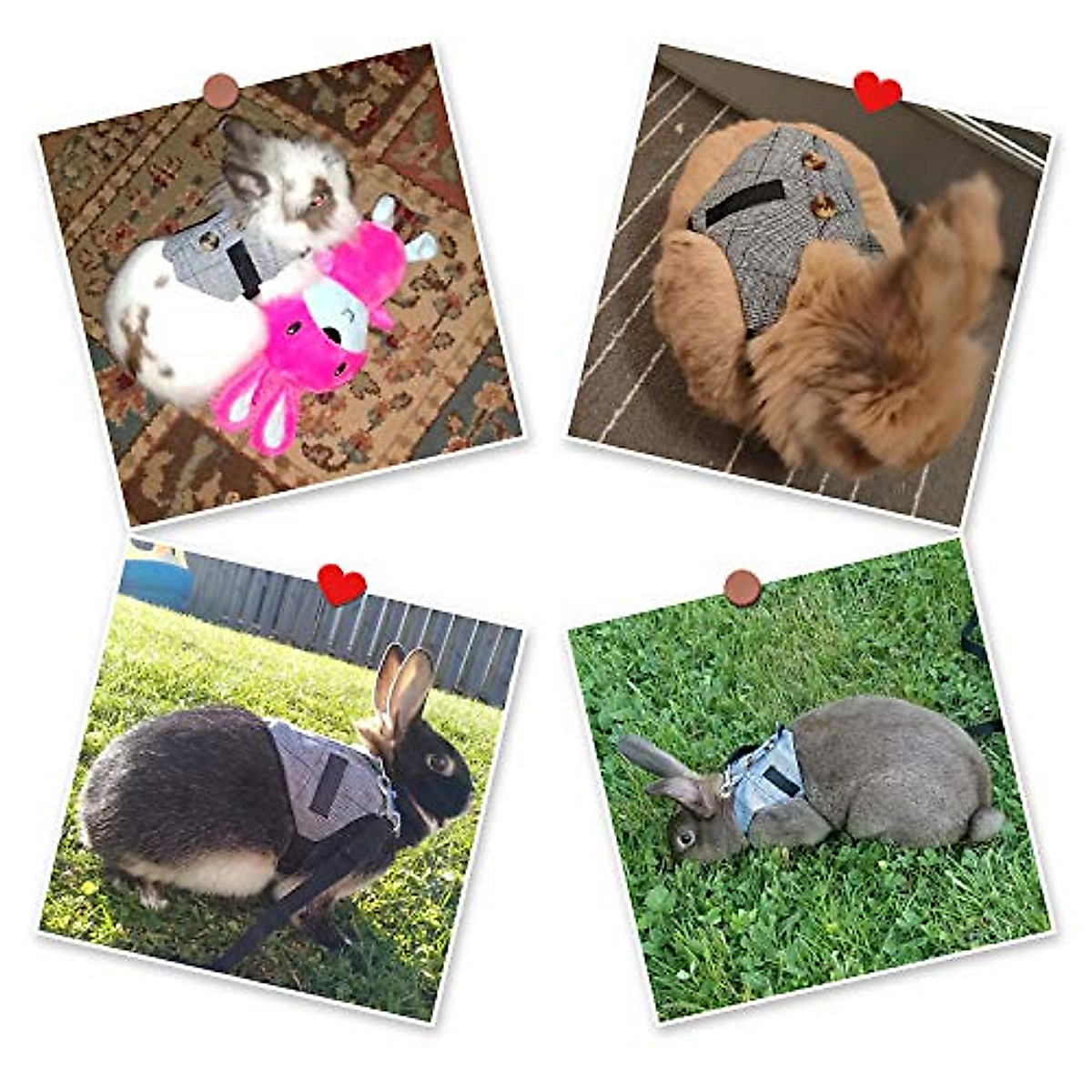 Cute Rabbit Harness and Leash for Walking，No Pull Adjustable Formal Suit Style Plaid Stripe Harness for Rabbit Kitten Chinchilla, Squirrel, Marten & Mink Small Animal（2 Pcs） (M)
