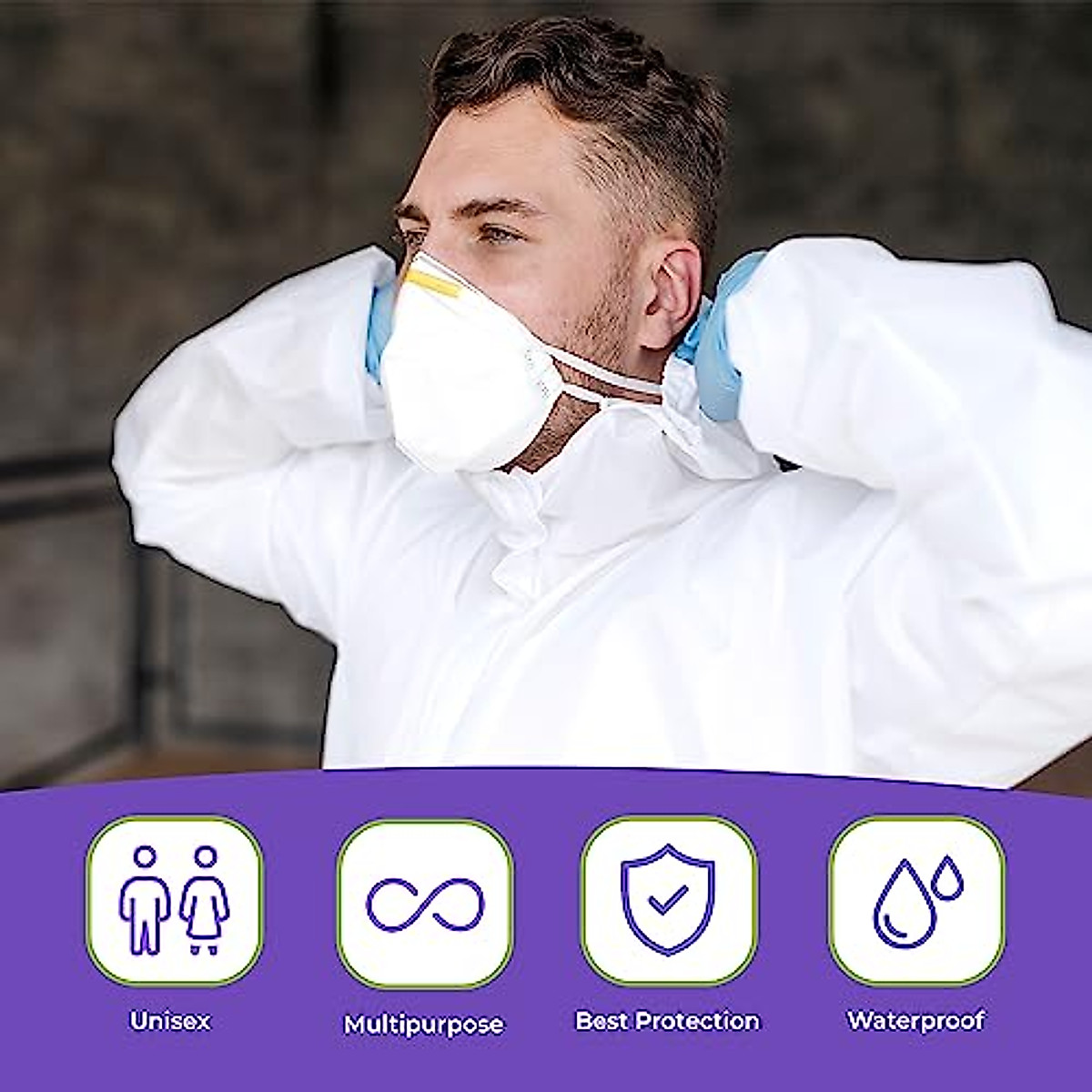 AMZ Disposable Coveralls with Hood, X-Large. Pack of 5 White Microporous Lab Coveralls Disposable. 60 GSM Painters Suit Disposable with Storm Flap Zipper Cover. Painters Suit Disposable. Hazmat Suit