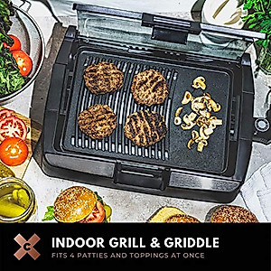 Crux Smokeless Indoor BBQ Grill with Viewing Window, Faster Preheat, Large PFOA-Free Non-Stick Grilling Surface for Healthy Family Sized Meals, Dishwasher Safe Parts, Black, compact (17168)