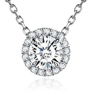Moissanite Necklace for Women 1 Carat D Color Moissanite Pendant Lab Created Diamond Adjustable 925 Sterling Silver Chain Halo Necklace Anniversary Valentines Day Gifts for Her
